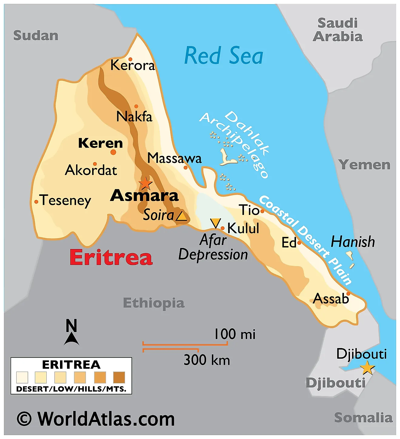 Physical Map Of Eritrea Physical Map Of Eritrea
