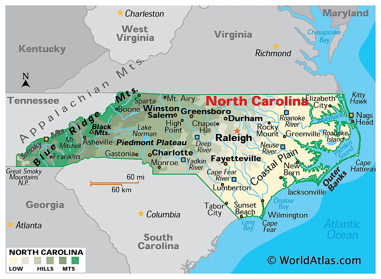 North Carolina Printable Map North Carolina Printable Map
