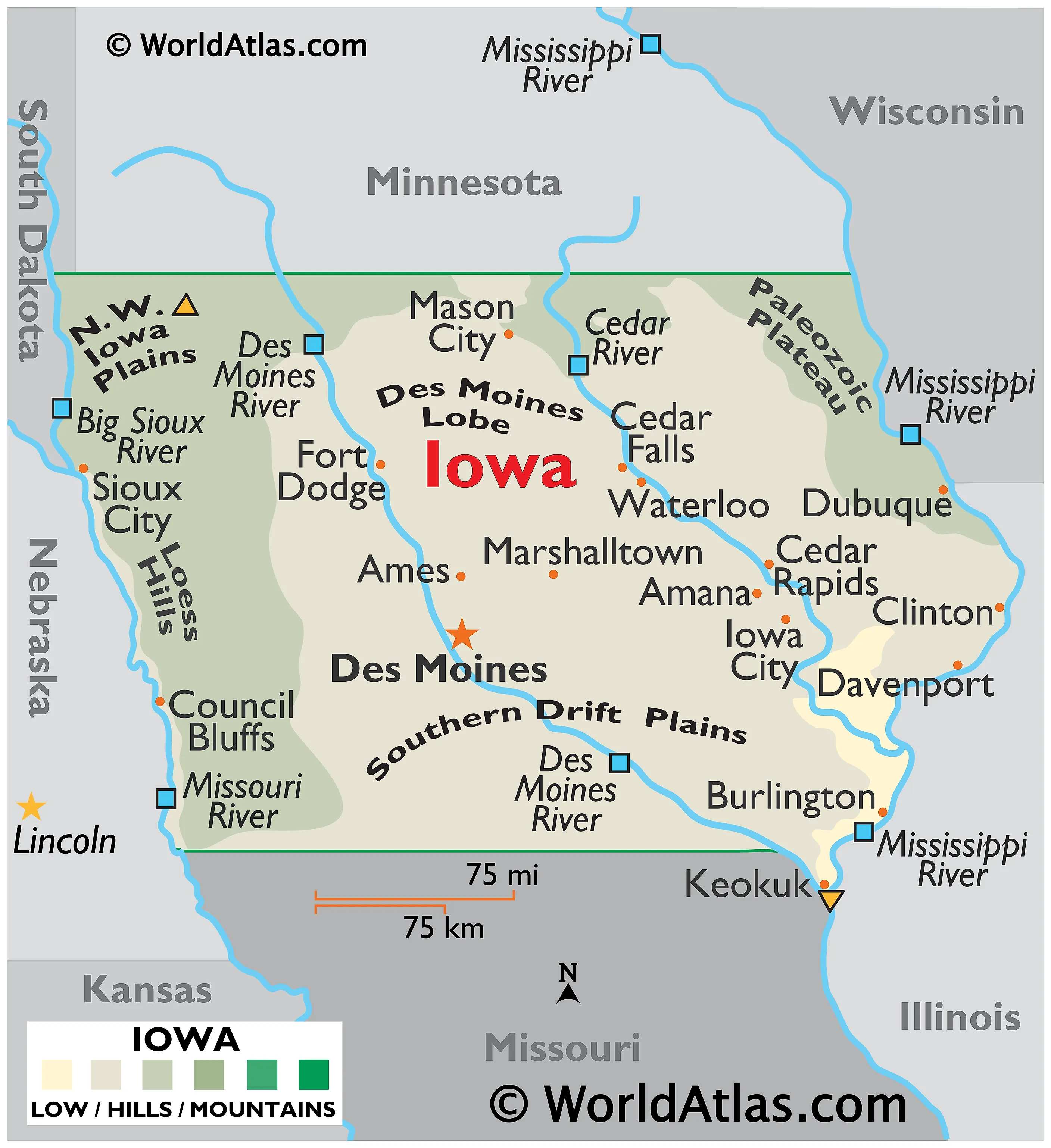 Detailed Political Map Of Iowa Ezilon Maps