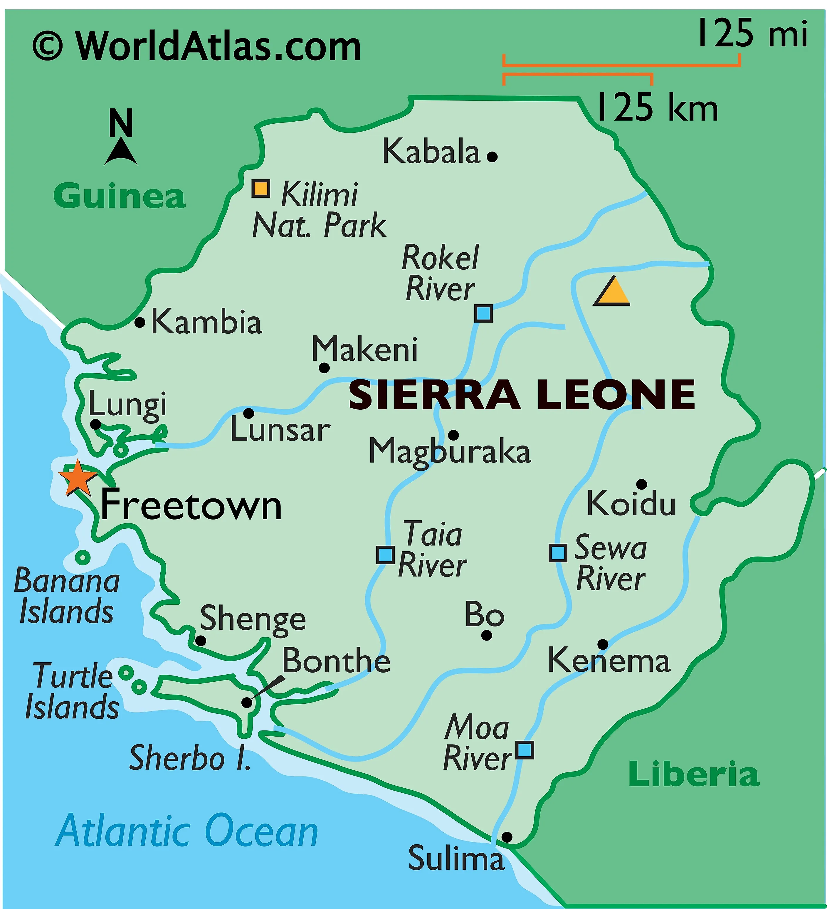 Physical Map Of Sierra Leone Ezilon Maps