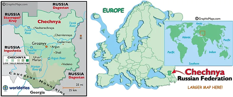 Map of Chechnya - Map of Dagestan Russia - World Atlas