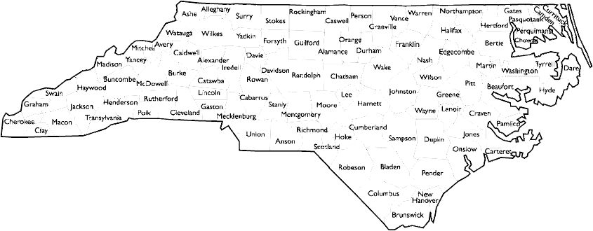 North Carolina County Map with Names
